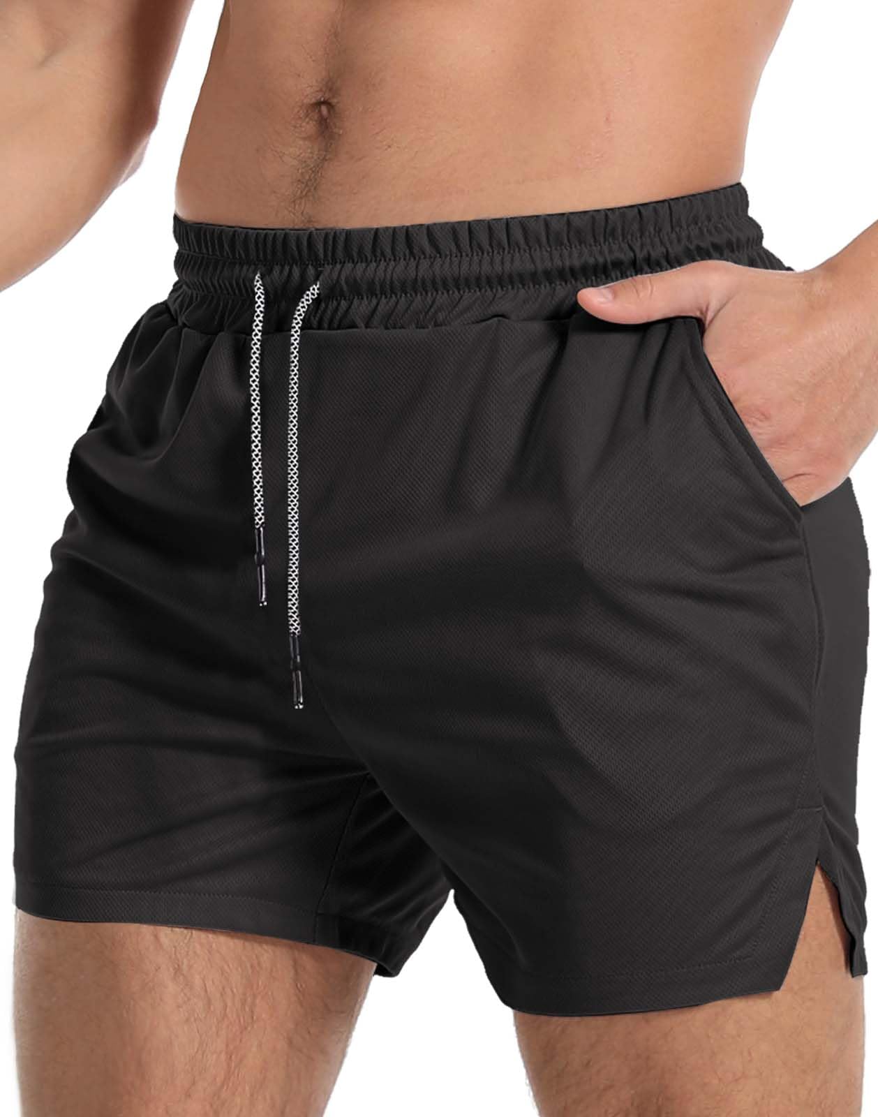 Aolesy Men's Gym Workout Shorts 5 Inch Lightweight Bodybuilding ...