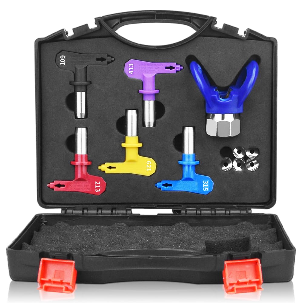 6Pcs Airless Paint Sprayer Tips,Spray Tips,Tip Guard and Storage Box (109,213,315,413,621) for ...