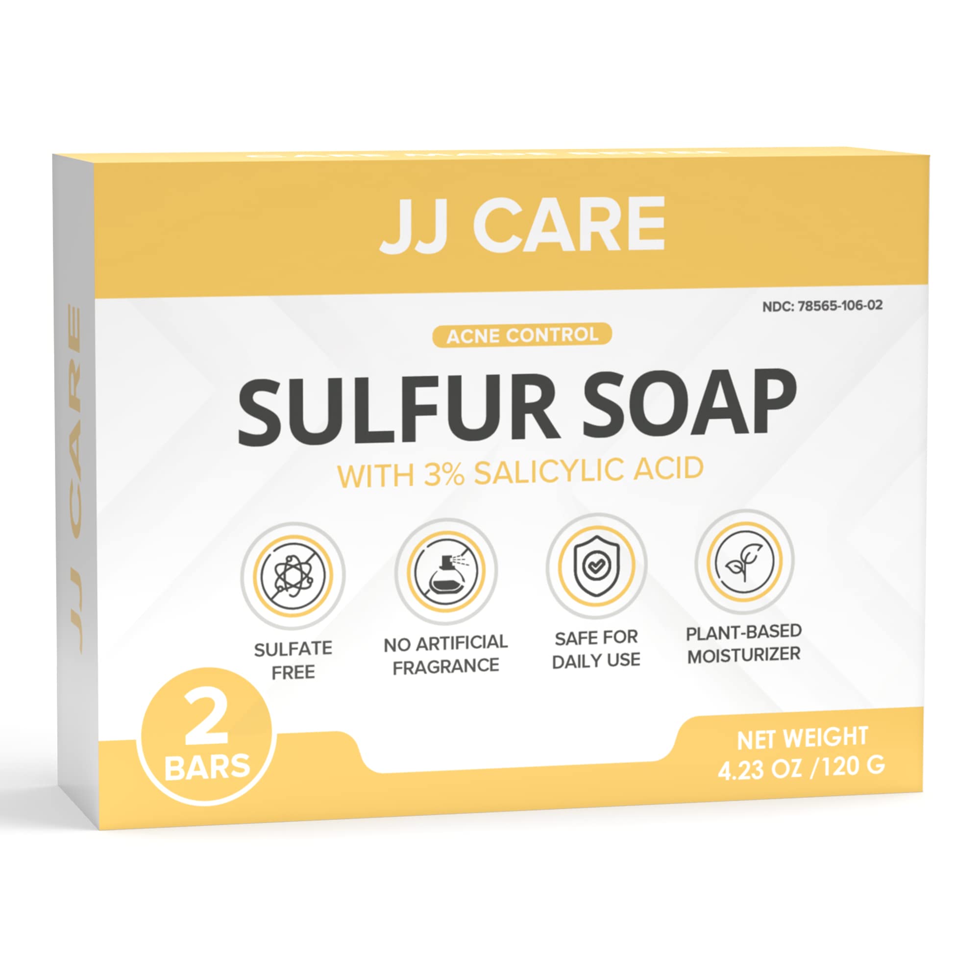 Mua JJ CARE Sulfur Soap [Pack of 2] 4oz Bars, Sulphur Soap Bar with Natural Sulfur 10%, Sulfur ...