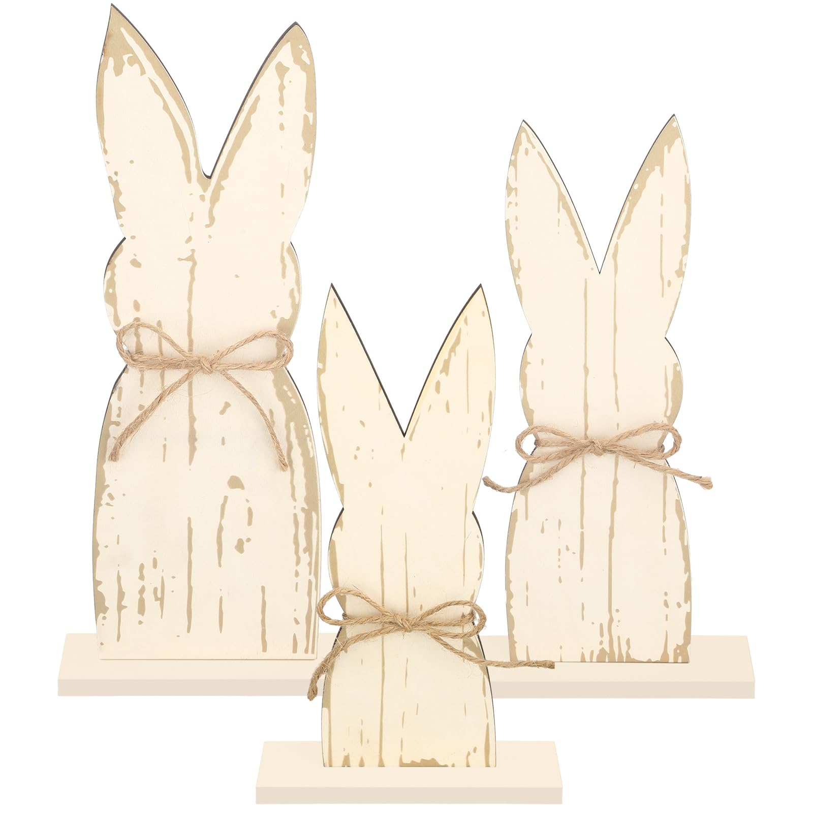 GlikCeil 3 Pcs Easter Bunny Wooden Signs with Rope Bow and Base Bunny ...