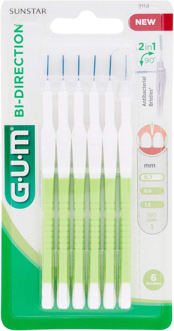 GUM Bi-Direction Interdental Brushes Pack of 6 Sample Set with 3 Sizes ...