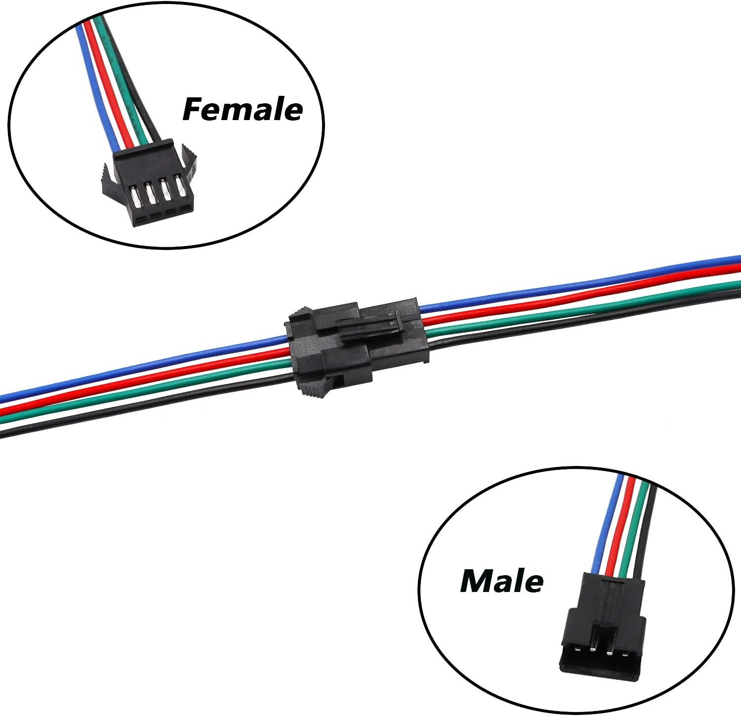 Tnisesm/ 20 Pairs 22 AWG JST SM Plug 4 Pin Male to Female LED Wire Connector Adapter Electrical ...