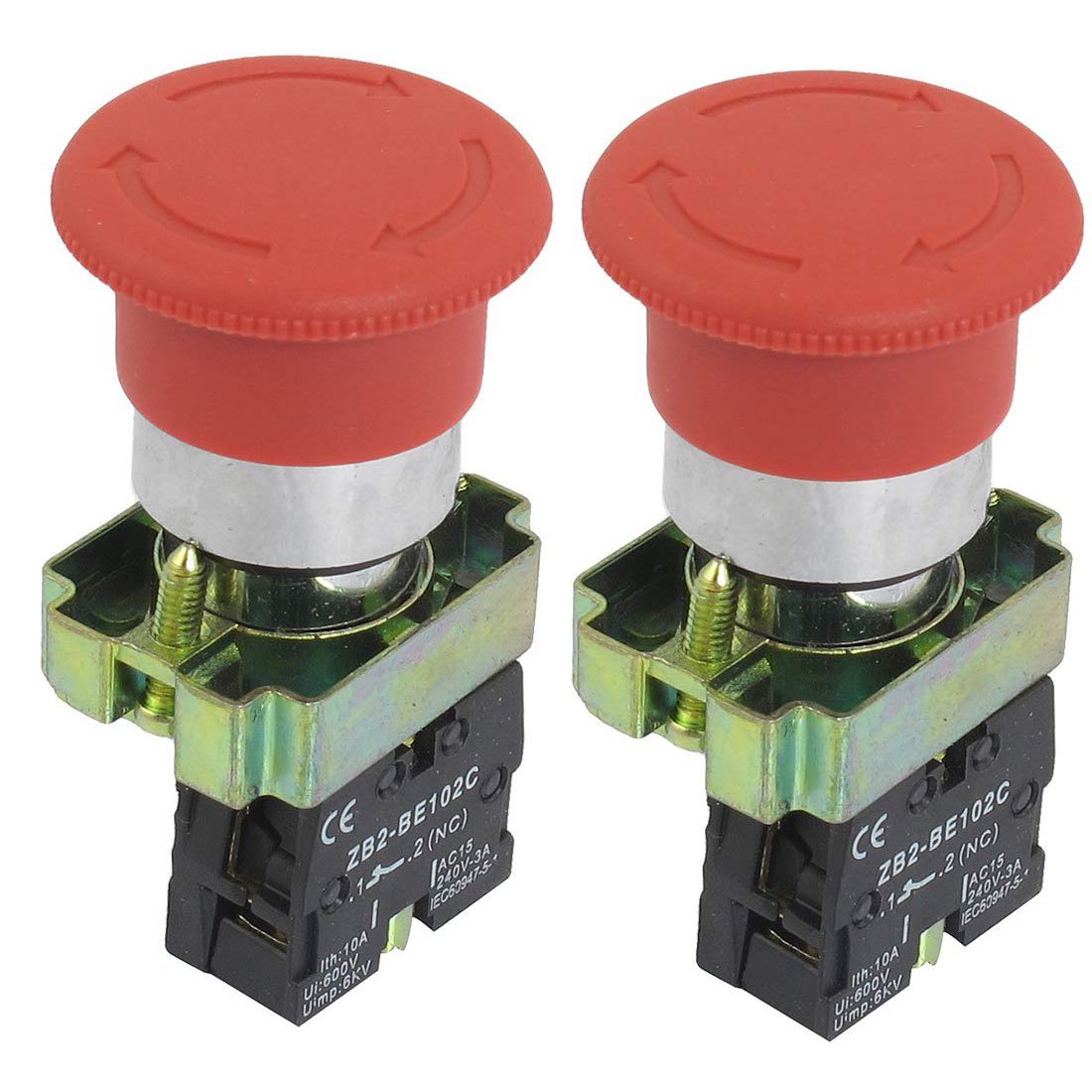 YXQ 22mm NC Red Mushroom Emergency Stop Push Button Switch 600V 10Amp ...