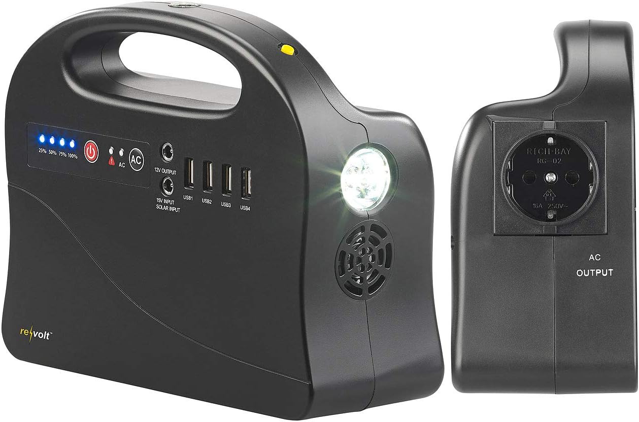 reVolt Powerbank 220V: Powerbank & Solar-Konverter, 26,4 Ah / 97 Wh, 12 ...