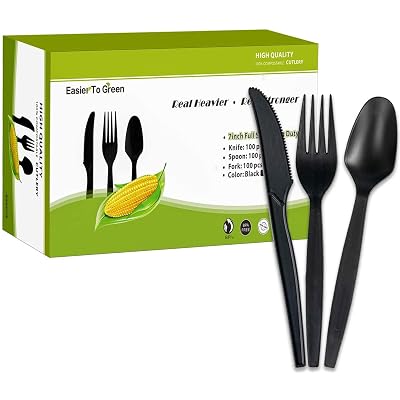 Buy Easier To Green Compostable Cutlery Set -{7in. Large Size Black 300 ...