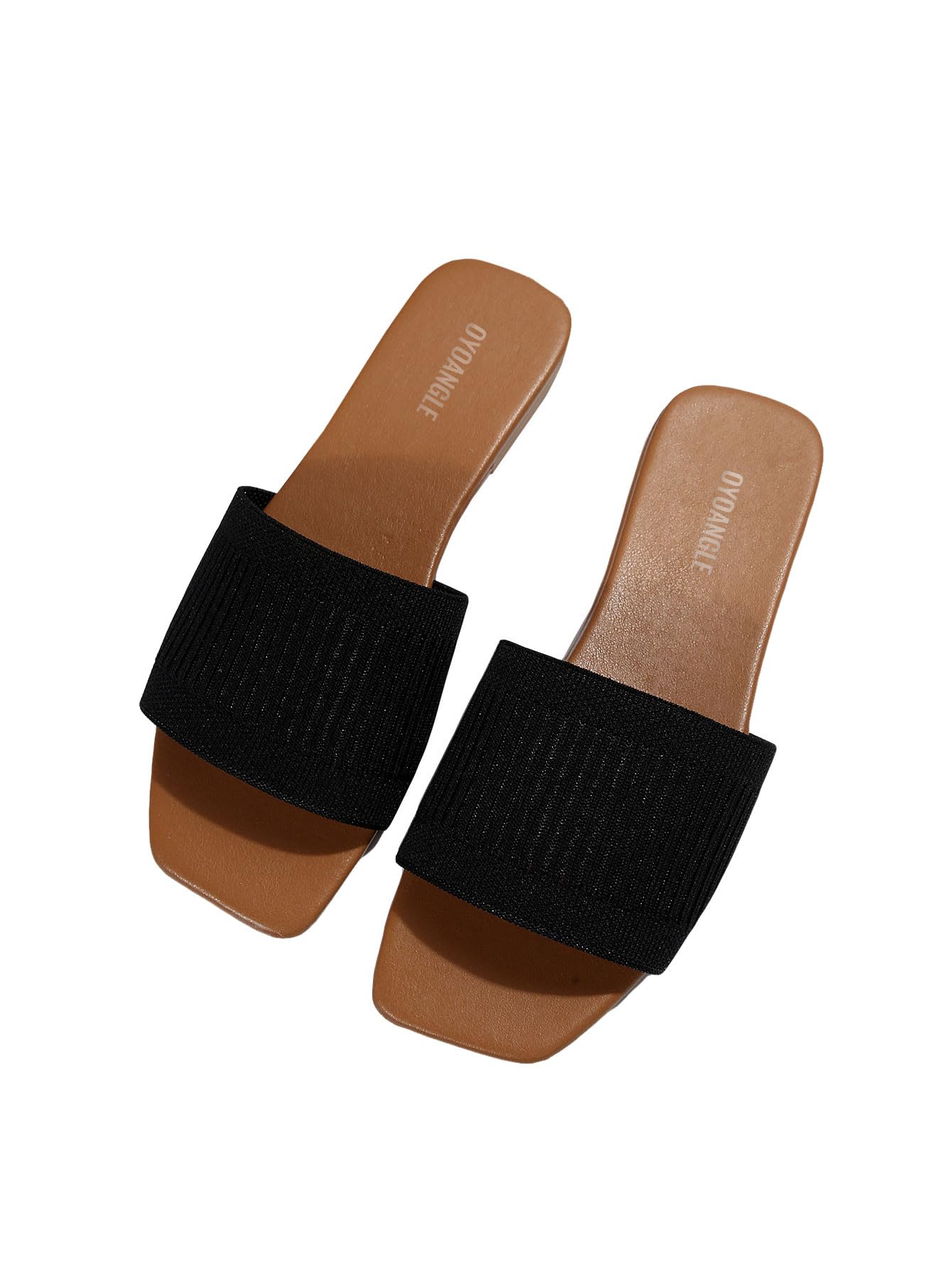OYOANGLE Women's Single Band Square Open Toe Slide Sandals Summer Slip ...