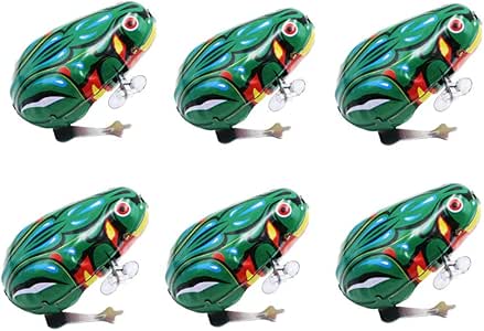 Amazon.com: HYSTYLE 6 Pcs Clockwork Spring Frog Toy Green Metal Jumping ...