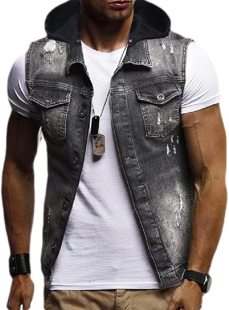 H&E Chaleco de mezclilla con capucha para hombre Negro Negro ( XXL: Amazon.es: Ropa y accesorios