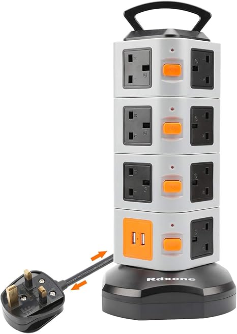 Tower Extension Lead Rdxone Surge Protected power strip: Amazon.co.uk ...