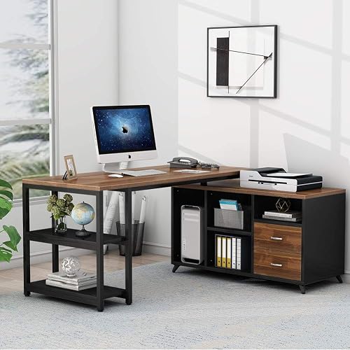 Tribesigns L-Shaped Computer Desk, 55 Inch Rotating Executive Office ...