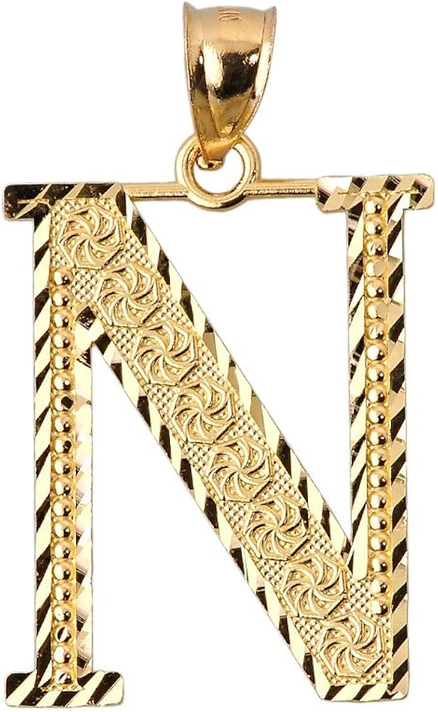 Amazon.com: 10k Yellow Gold Initial Letter N Charm Pendant, 0.7": Jewelry