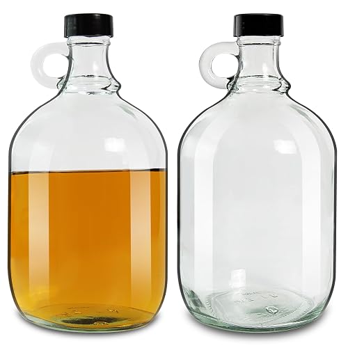 DESIYUE 2 Pack 64oz Glass Gallon Jugs with Handle and Black Plastic ...