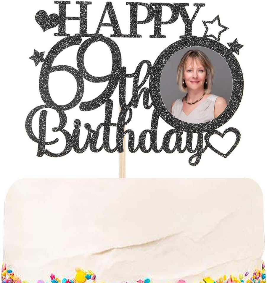 Halodete Glitter Happy 69th Birthday Cake Topper with Photo Frame ...