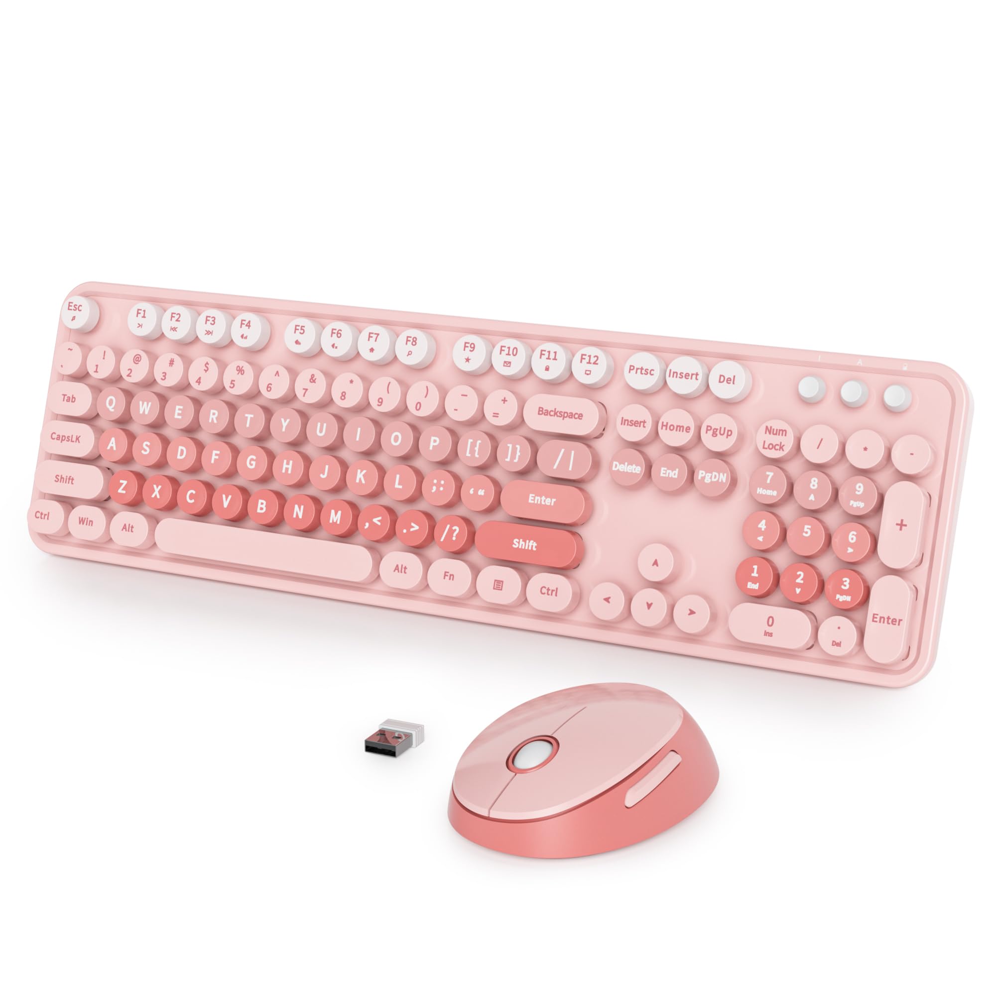 Fogruaden Pink Retro Typewriter Keyboard and Mouse Wireless, 2.4GHz ...