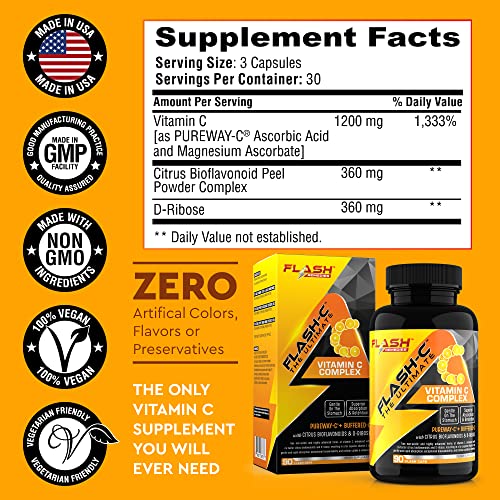 Vitamin C Complex - VIT C Supplement with Citrus Bioflavonoids and D-Ribose - Naturally Vegan ...