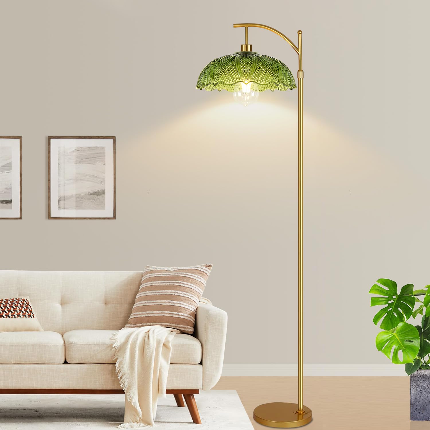 QIYIZM Glass Floor Lamp for Living Room,Bedroom,Gold Dimmable Standing ...