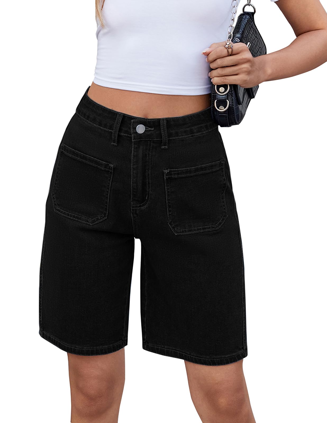 TOSATISFINE Jorts Women Trendy Denim Shorts High Waisted Long Jean ...