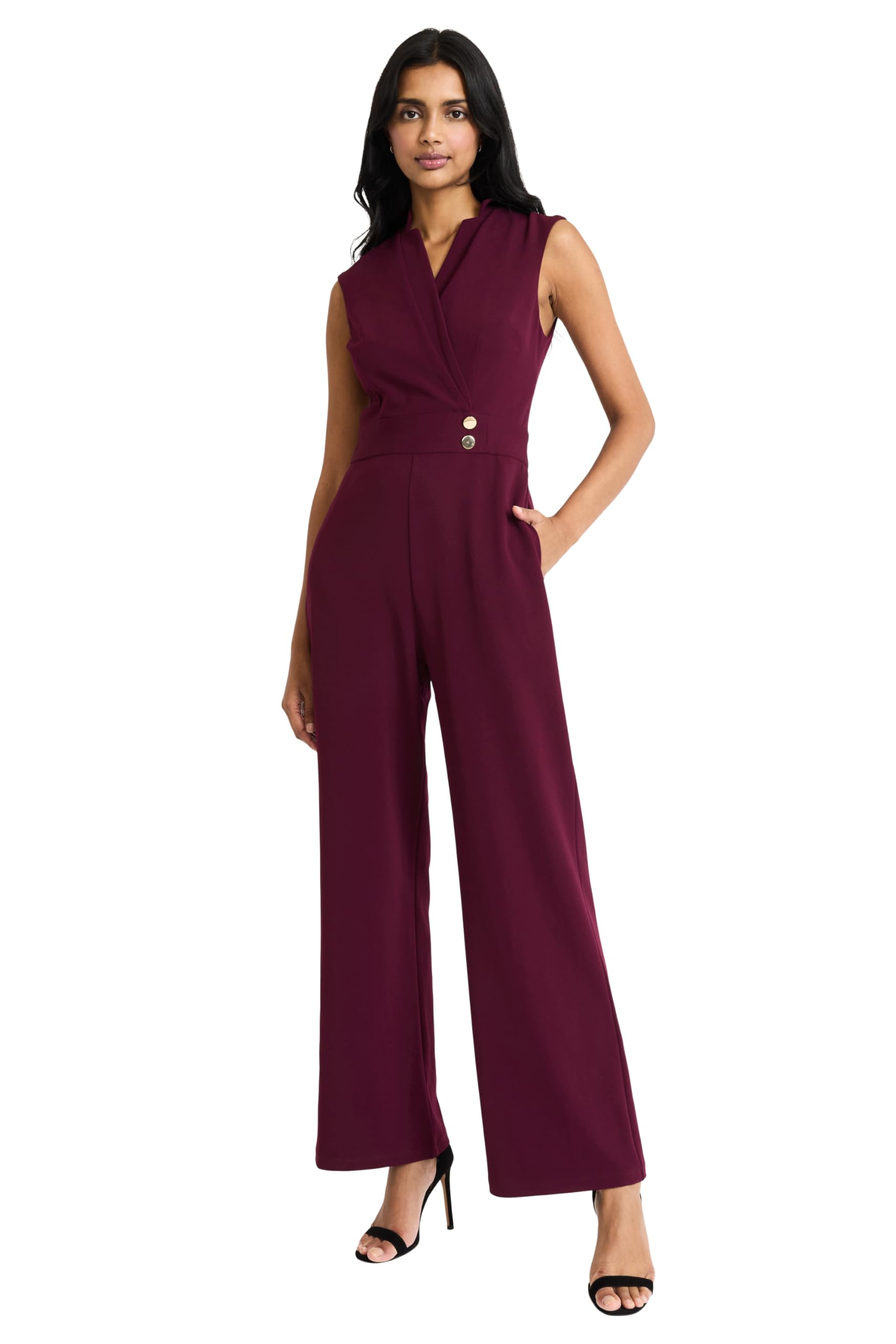 Maggy London Women's Sleeveless Wide-Leg V-Neck Wrap Bodice with Fitted ...