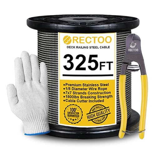 RECTOO 325ft 1/8" Black Wire Rope 7 × 7 Strands T316 Marine Grade ...