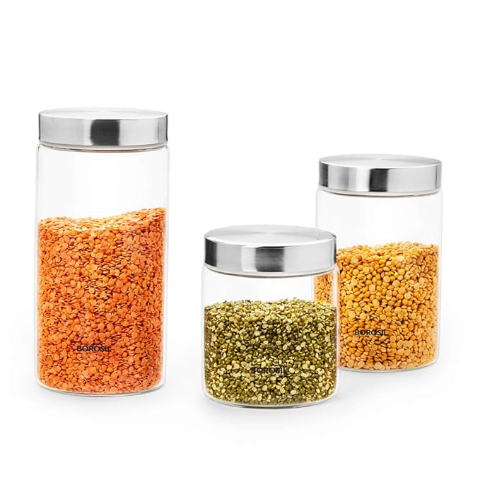 Buy Borosil Endura Glass Storage Jar with Stainless Steel Lid, Round ...