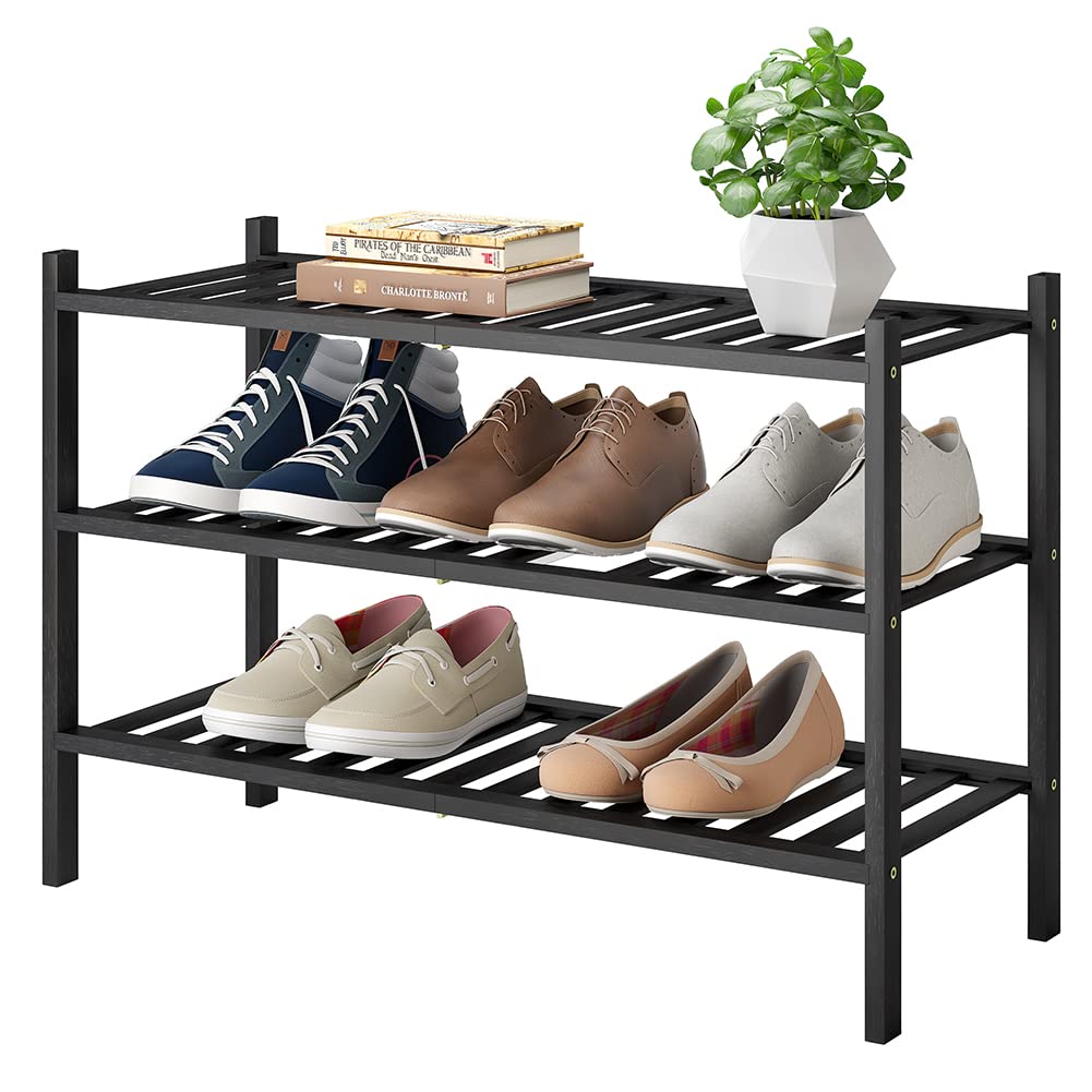 Mua Shoe Rack, 3-Tier Bamboo Stackable Shoe Shelf Storage Organizer ...