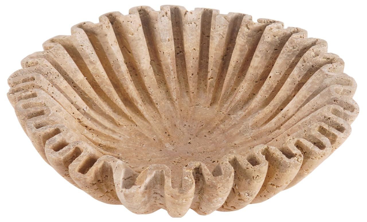 SPESHSTONES Ruffle Bowl 10'' Inches Travertine Handmade Fruit Bowl for ...