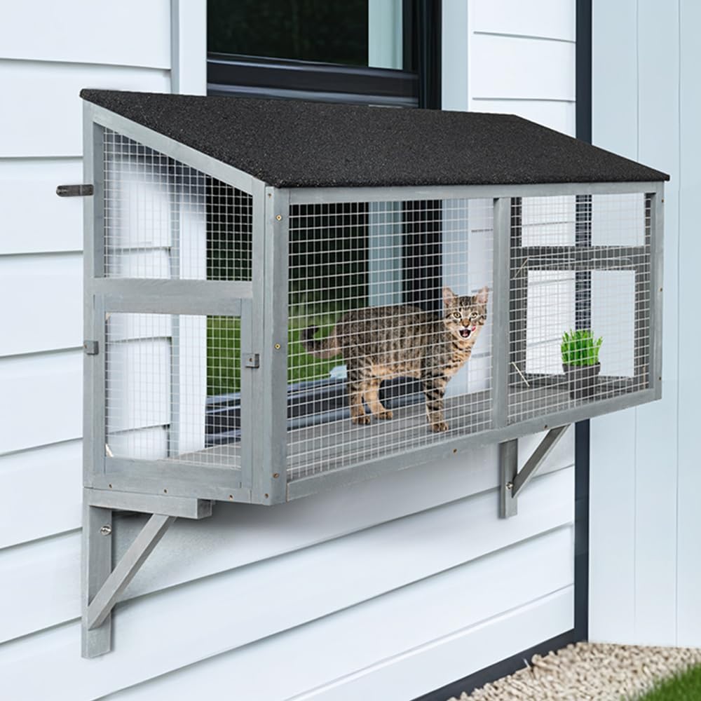 beeNbkks Cat Catio, Window Box Enclosure for Indoor Cats, Wooden Window ...