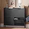 Amazon.com: Haotian Black Shoe Cabinet with 4 Flip-Drawers, Narrow Freestanding Shoe Rack, Slim ...