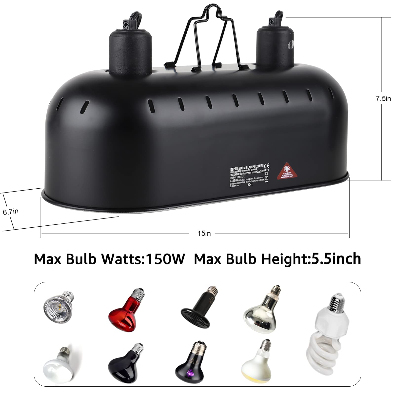 Mua DXOPHIEX 15inch Dual Reptile Light Fixture, Max 150W Dual Reptile ...
