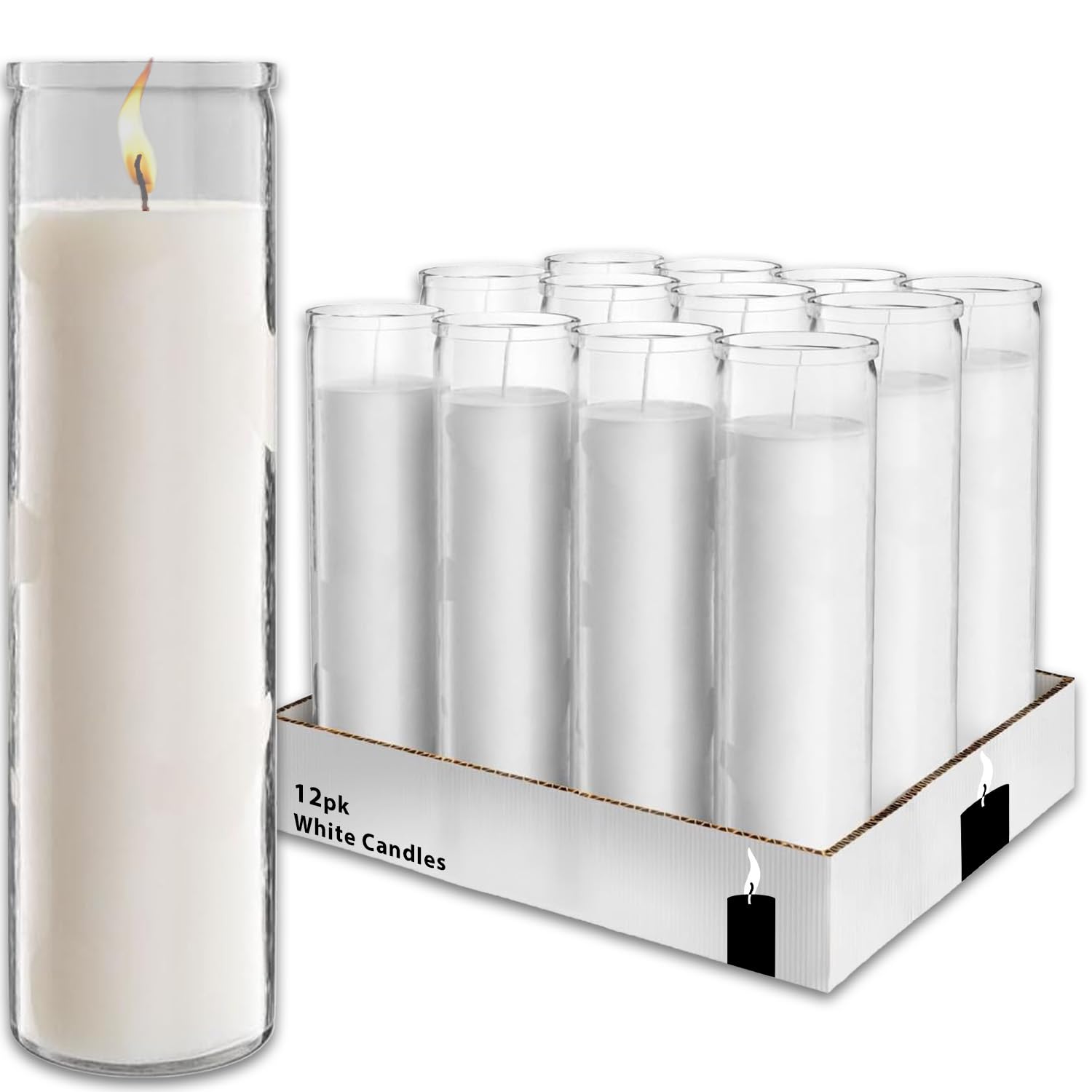 Generic White 8" Prayer Glass Candles - 12 Pack Devotional Candles for ...