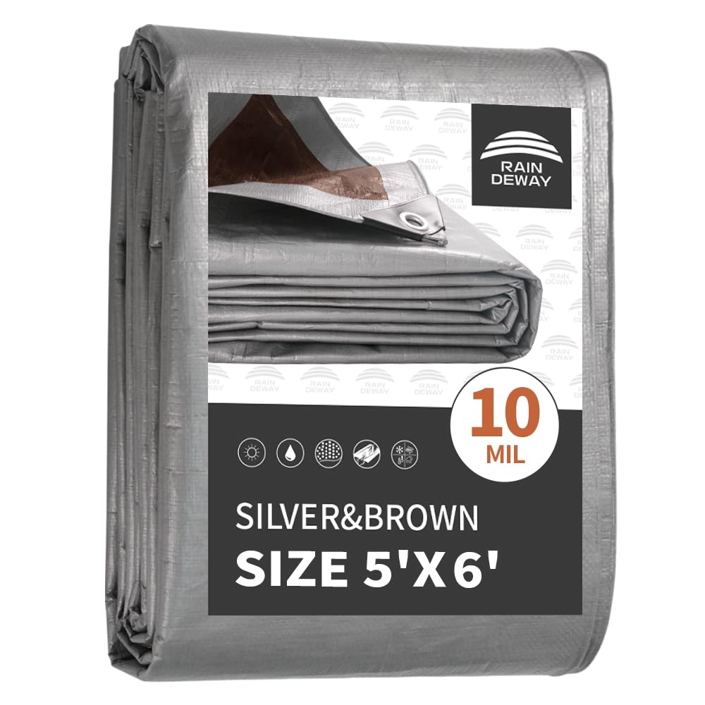 RAINDEWAY Small Tarps Heavy Duty Waterproof 5x6 Feet, 10Mil ...