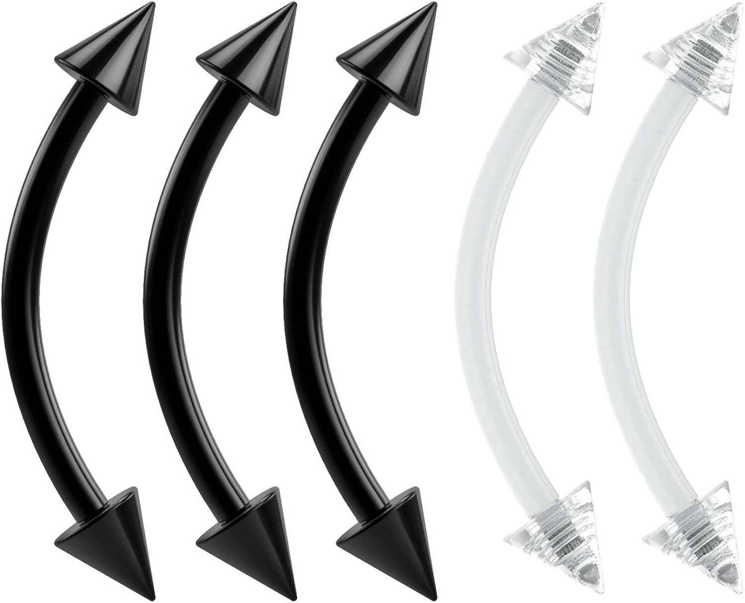 2pc Black 16g Vertical Labret Curved Lip Ring Stainless Steel Cartilage ...