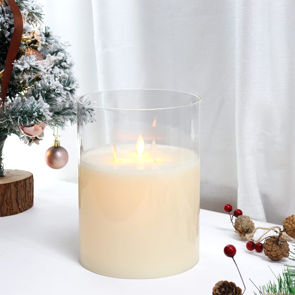 JHY DESIGN 3-Wick Glass Flameless Candles 8''High Battery Operated ...