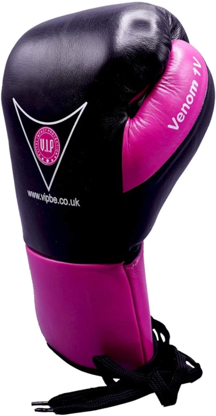 VIP Unisex’s Venom IV Leather Laced Boxing Gloves, Black/Pink, 10OZ ...