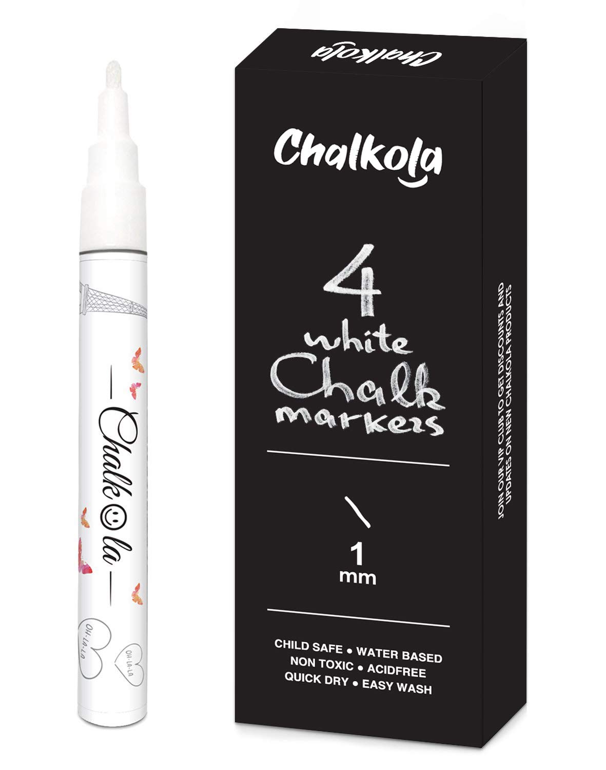Extra Fine Tip White Chalk Markers | 1mm Nib | Pack of 4 Chalk Pens ...