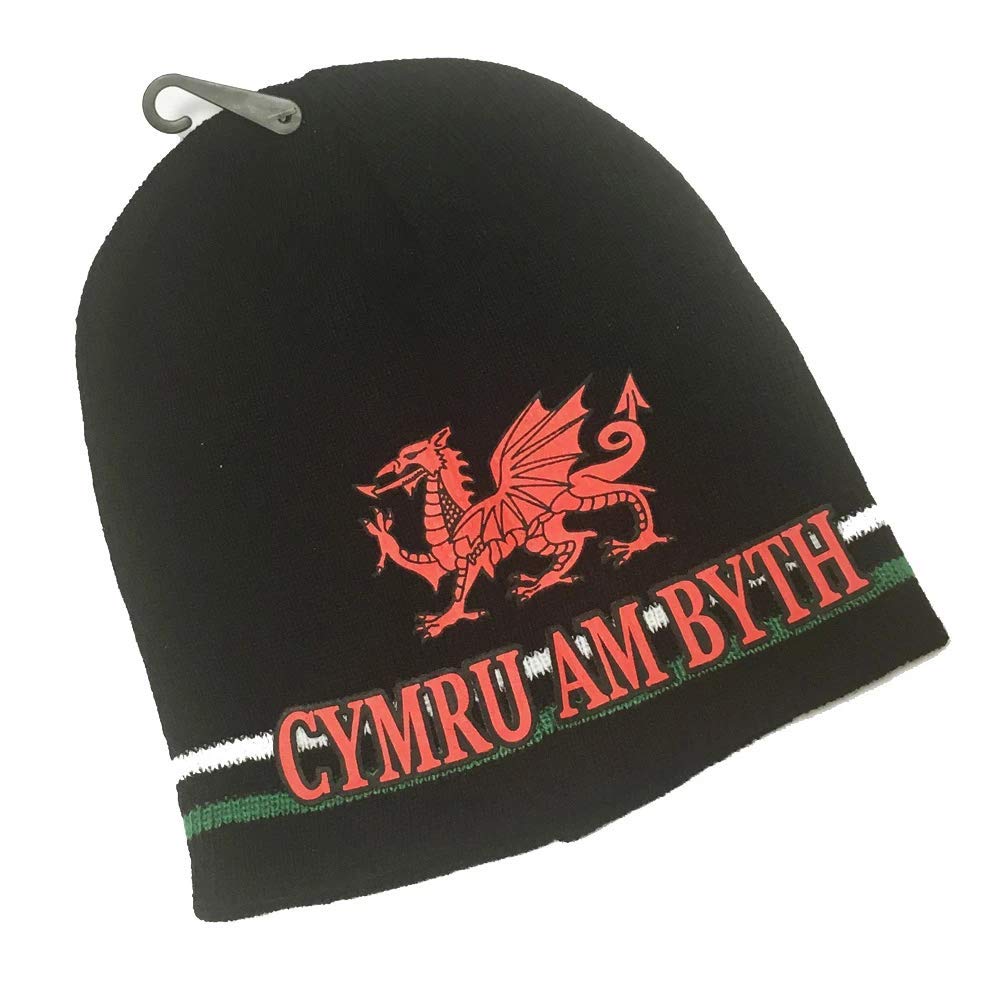 Wales black beanie hat Welsh Cymru winter rugby supporter dragon ...
