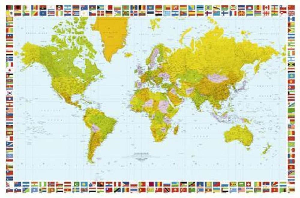 1art1 40557 Weltkarten - Weltkarte, Flaggen Fototapete Poster-Tapete ...