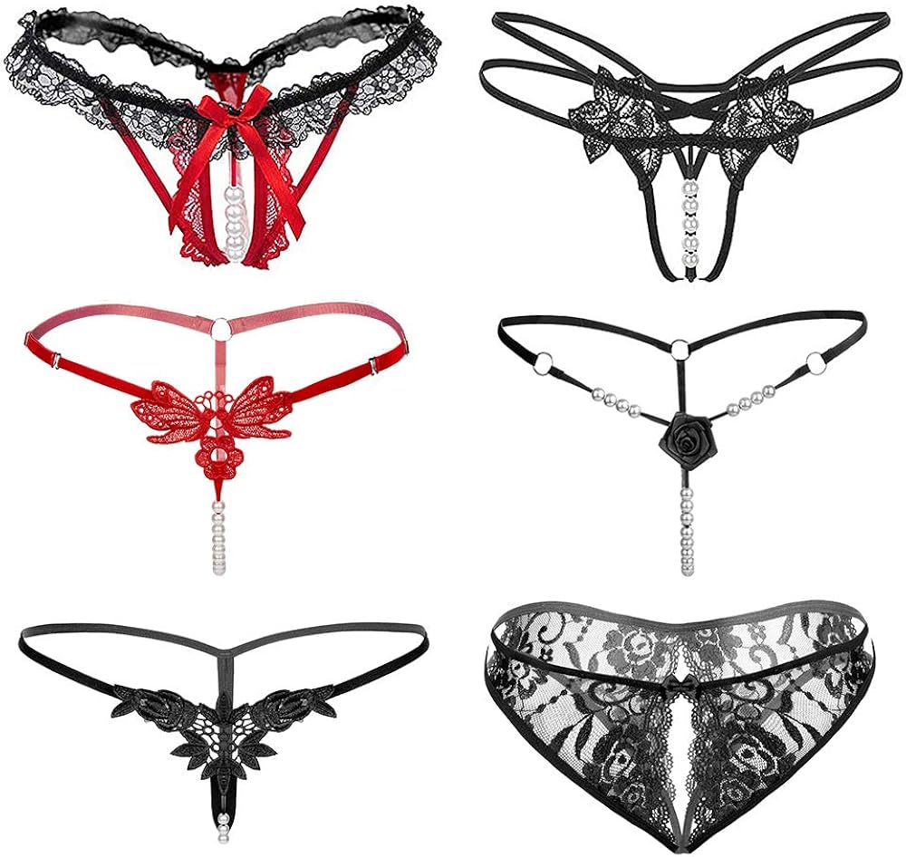 WolinTek Femme Lingerie, Lot de 6 G-String en Dentelle Florale Strings ...