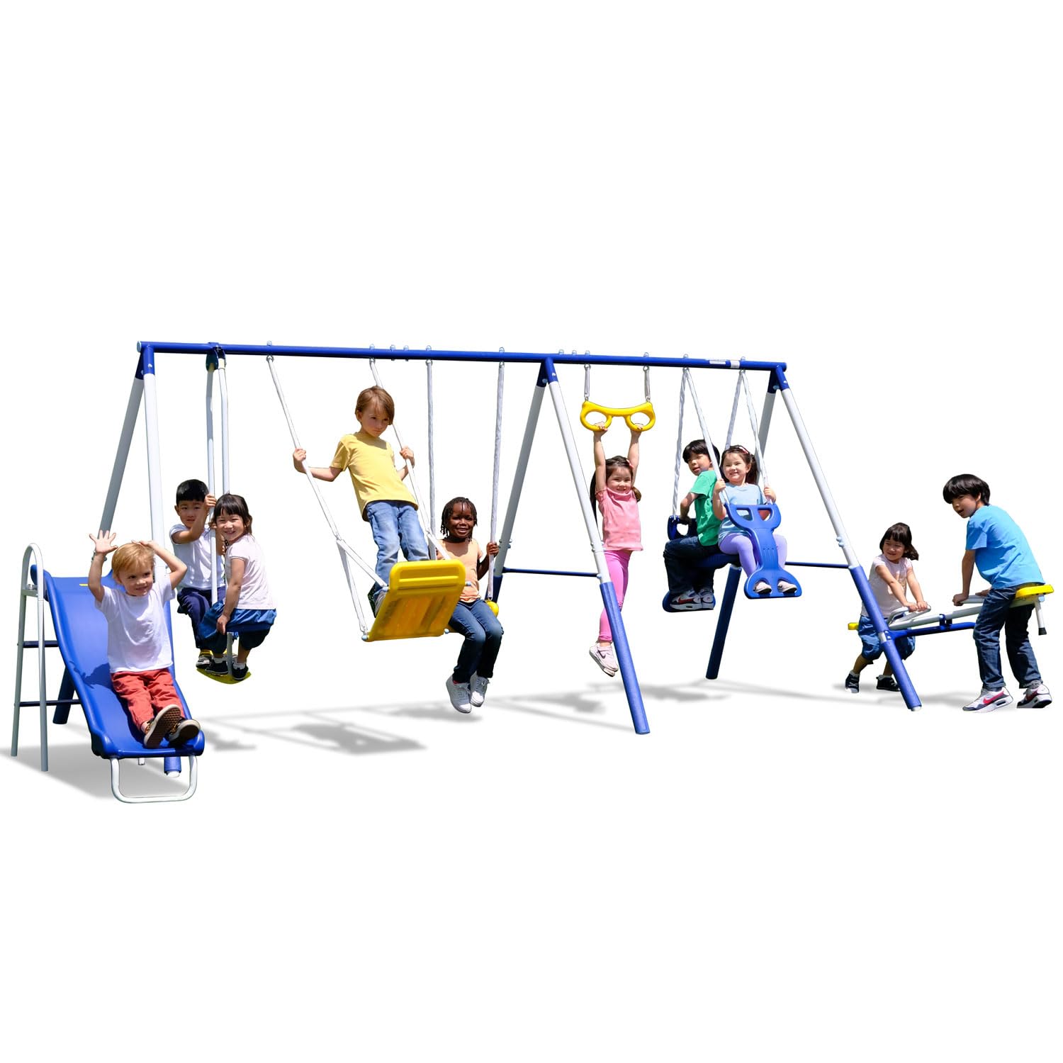 Sportspower Super 9 Metal Swing Set: Teeter Totter, 2 Kid Glide Ride ...
