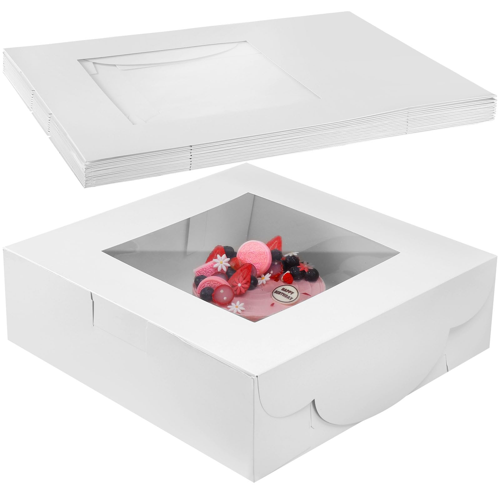 Ireer 10 Pcs 16 x 16 x 5 Inch Cake Boxes with Window White Bakery Boxes ...