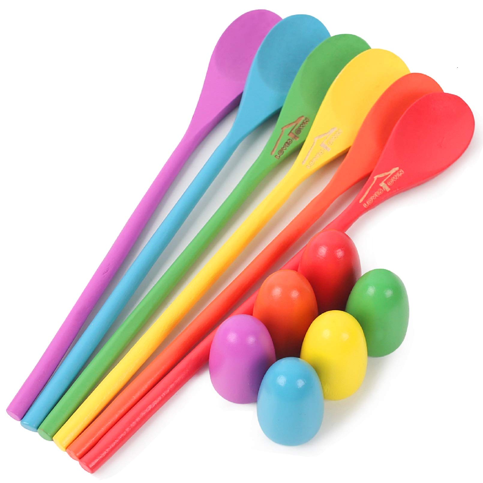 LovesTown 12 Pcs Egg Spoon Race Game Sets, Wooden Balance Relay Games ...