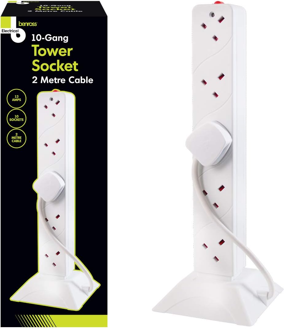 Benross 45150 10-Way Extension Tower Socket with 2 Metre Cable, 1-Pack ...