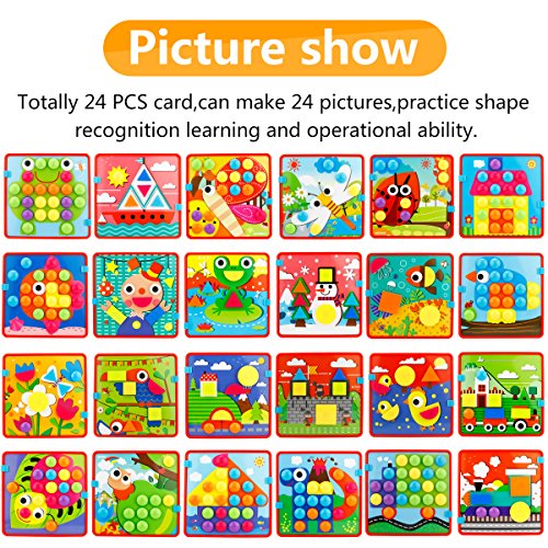 JoyGrow 2 in 1 Button Art Color Matching Mosaic Pegboard Set Toddler Toys Color & Geometry Shape ...