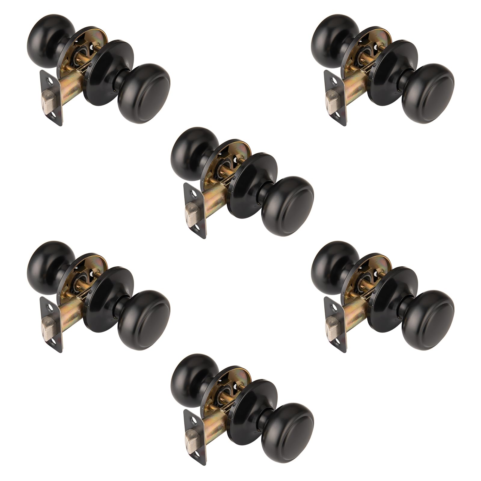 NCSEN 6 Pack Matte Black Door Knobs,Interior Door Knob with Lock,Coastal Style Door knob for ...
