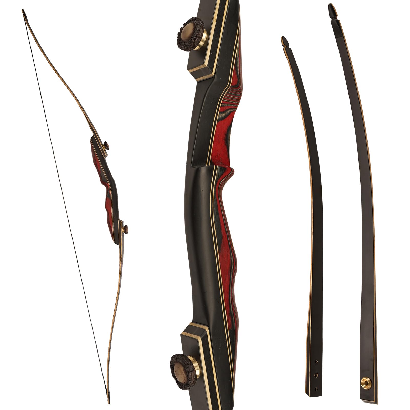 PMZ Archery Longbow, Red Riser 65'' Wooden Takedown Professional ...