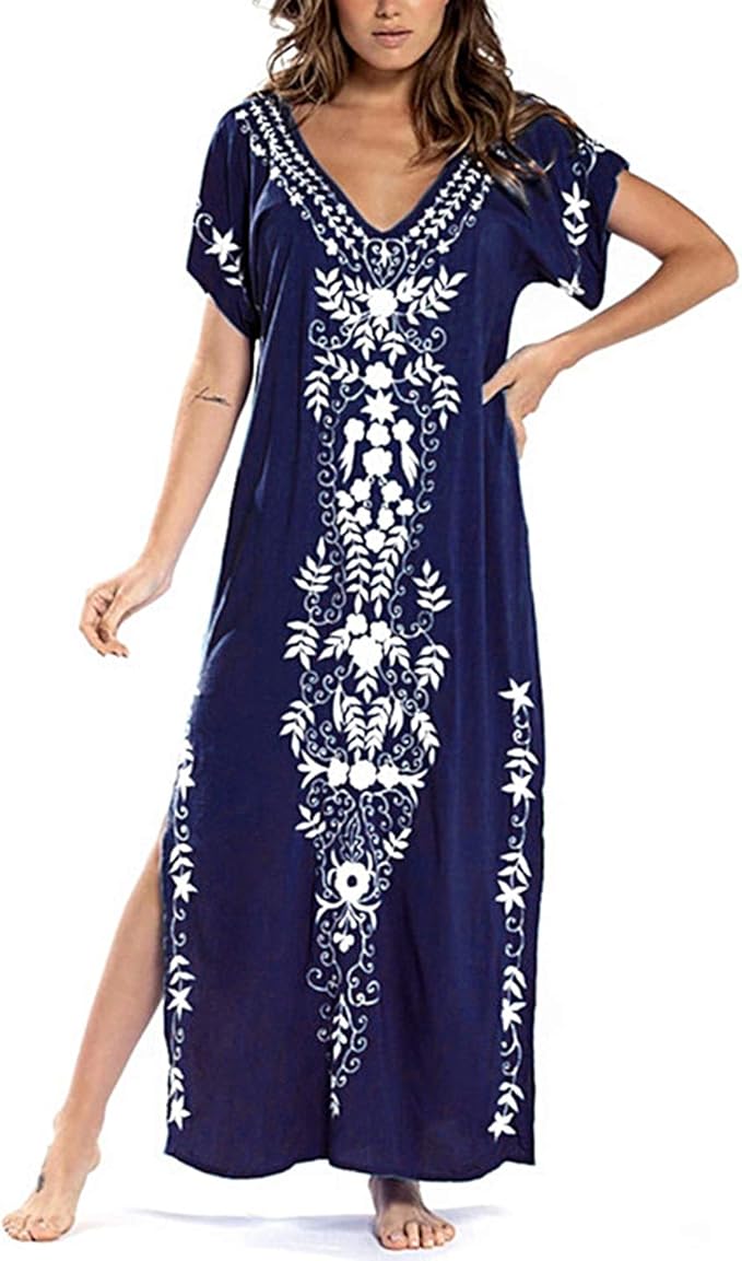 JENJON Damen Strandkleider Baumwolle Maxi Elegante Boho Sommer Lose ...