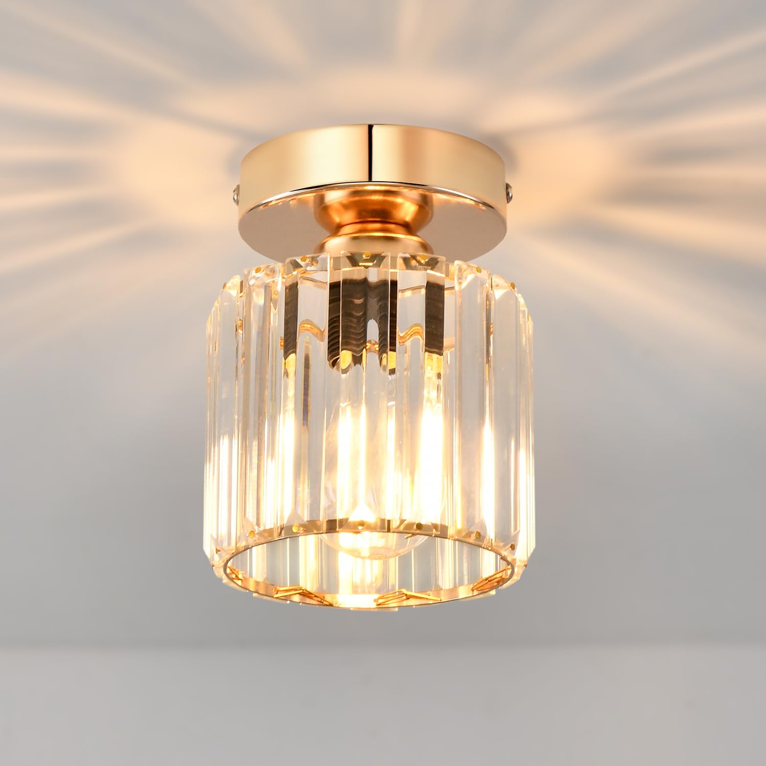 ANWIO Mini Crystal Semi Flush Mount Ceiling Light Fixture, Gold ...