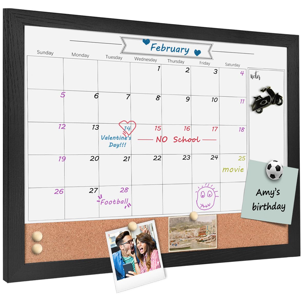 Dry Erase Calendar Whiteboard for Wall, Small Combination Magnetic Dry ...