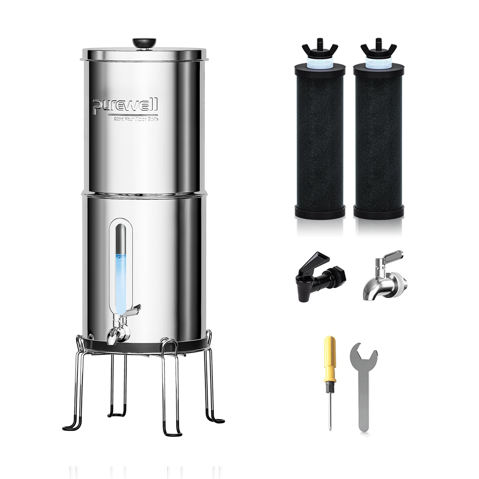 Purewell 1.5G Gravity Water Filter System with Water Level Window, 3 ...