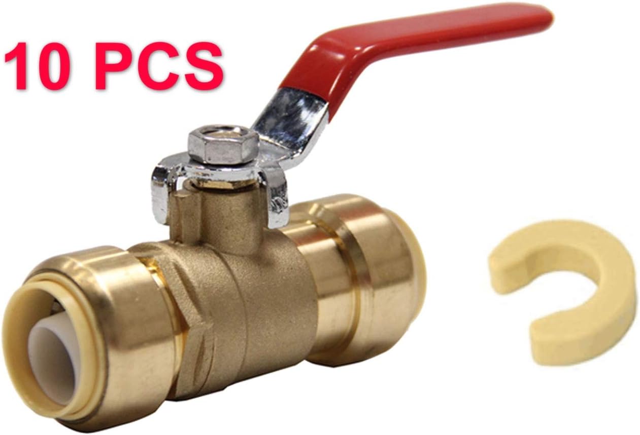 (Pack of 10) EFIELD Hoger 1/2 Inch Push-Fit Full Port Ball Valve With 2 Disonnect Clip Tools, No ...